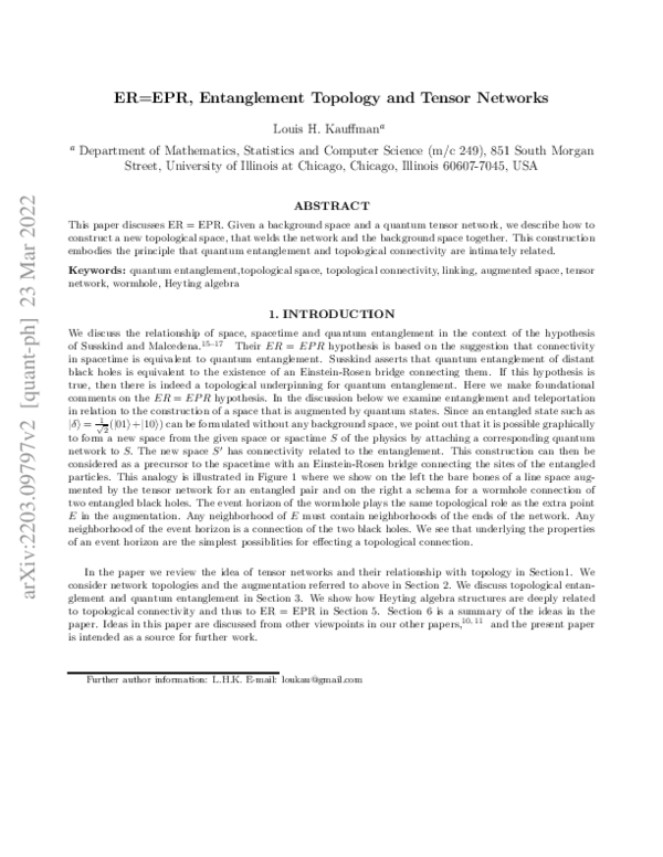 (PDF) ER=EPR, Entanglement Topology and Tensor Networks