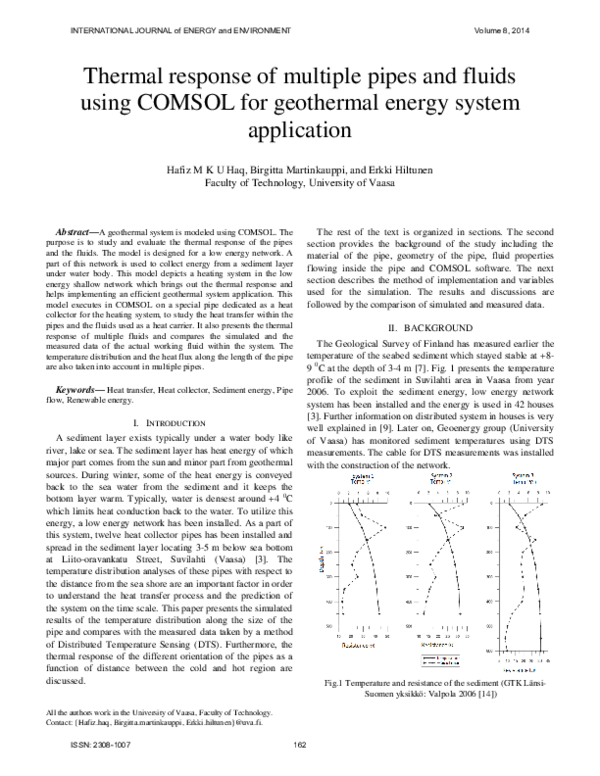 (PDF) Thermal Response of Multiple Pipes and Fluids Using COMSOL for ...