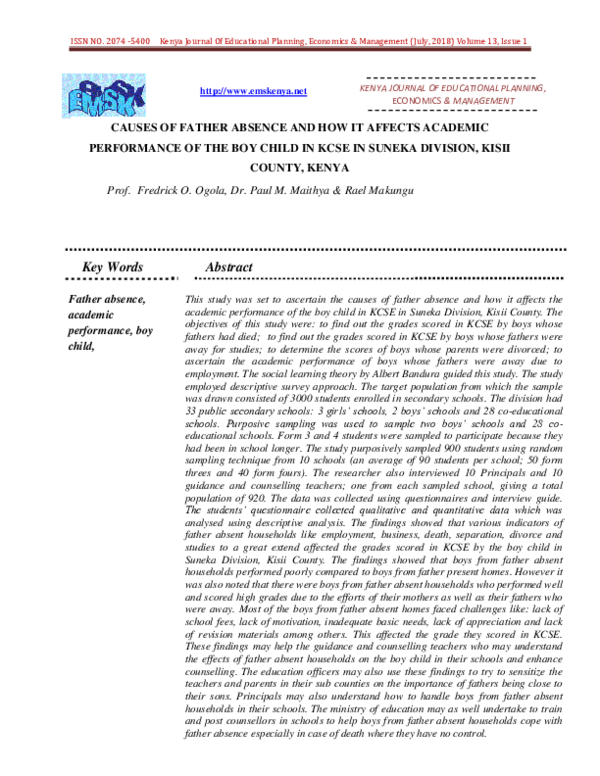 (PDF) Causes of Father Absence and How It Affects Academic Performance ...