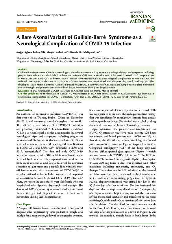 (PDF) A Rare Axonal Variant of Guillain-Barré Syndrome as a ...