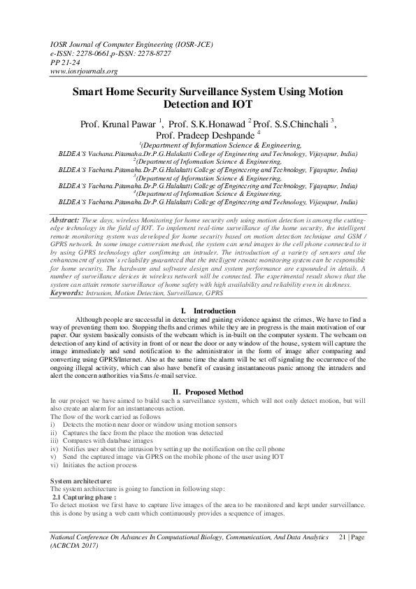 Pdf Smart Home Security Surveillance System Using Motion Detection And Iot