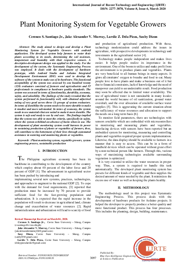 (PDF) Plant Monitoring System for Vegetable Growers