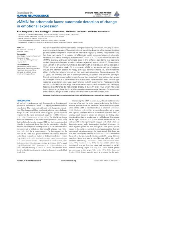 (PDF) vMMN for schematic faces: automatic detection of change in ...