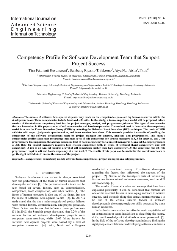(PDF) Competency Profile for Software Development Team that Support ...