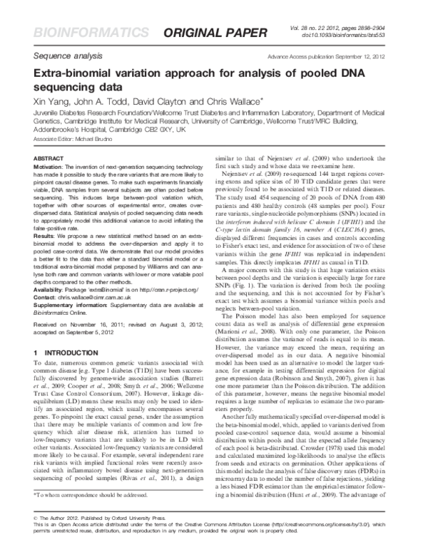 (PDF) Extra-binomial variation approach for analysis of pooled DNA sequencing data