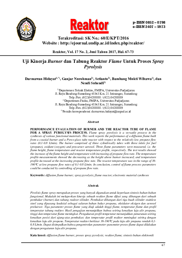 (PDF) Uji Kinerja Burner dan Tabung Reaktor Flame Untuk Proses Spray ...