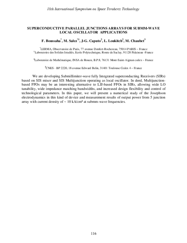 (PDF) Superconductive parallel junctions arrays for Submm-wave local ...