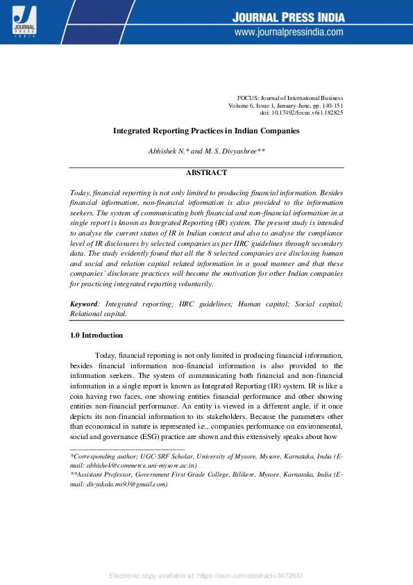 (PDF) Integrated Reporting Practices in Indian Companies