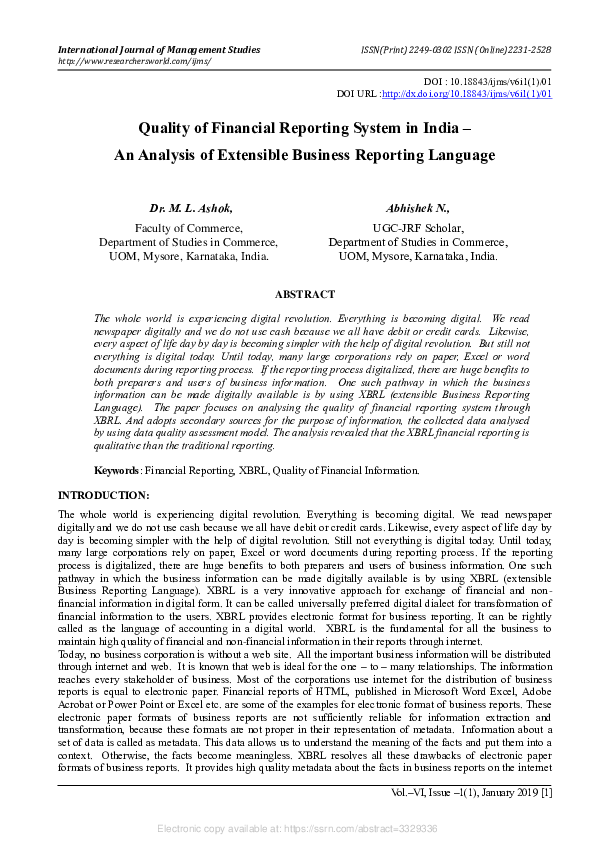 (PDF) Quality of Financial Reporting System in India -An Analysis of Extensible Business ...