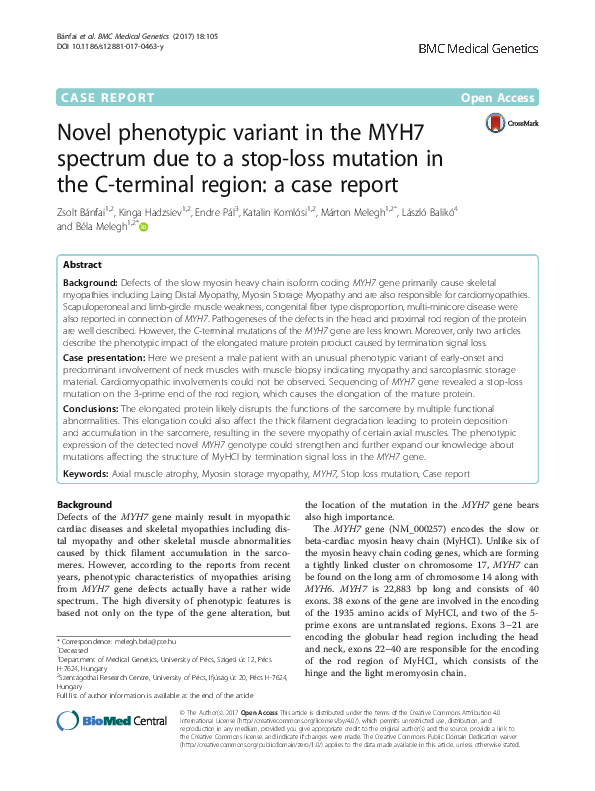 (PDF) Novel phenotypic variant in the MYH7 spectrum due to a stop-loss ...
