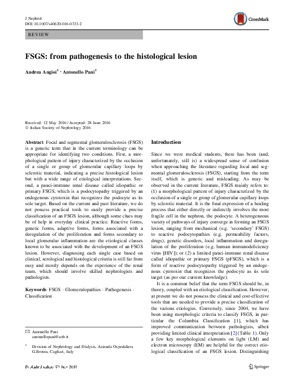 (PDF) FSGS: from pathogenesis to the histological lesion