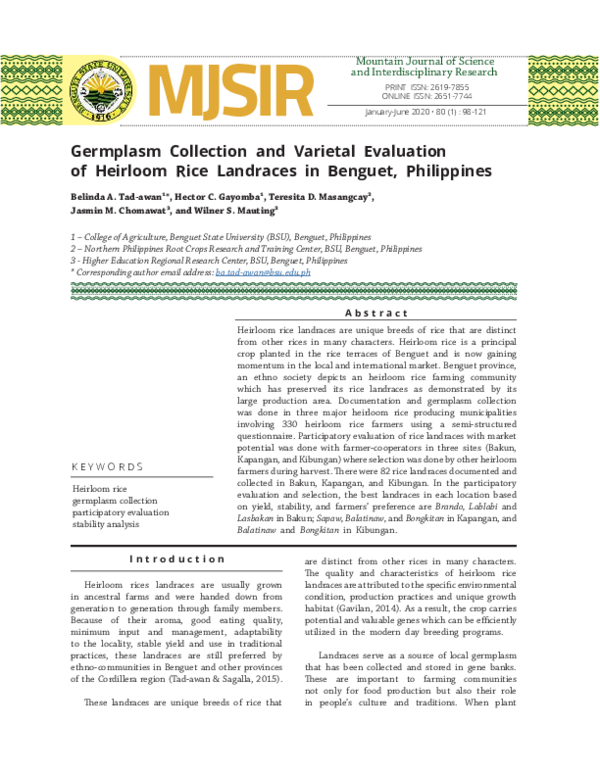 (PDF) Germplasm Collection and Varietal Evaluation of Heirloom Rice ...