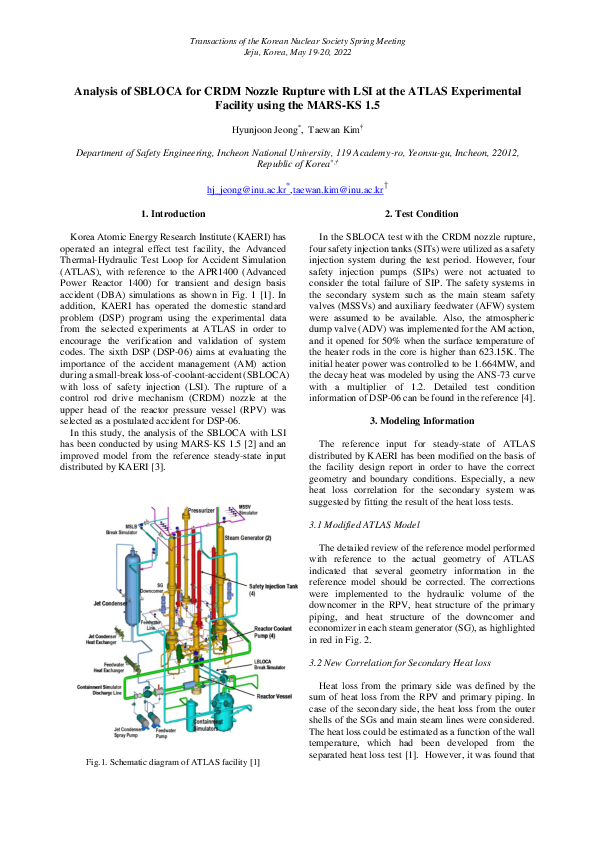 (PDF) Analysis of SBLOCA for CRDM Nozzle Rupture with LSI at the ATLAS ...