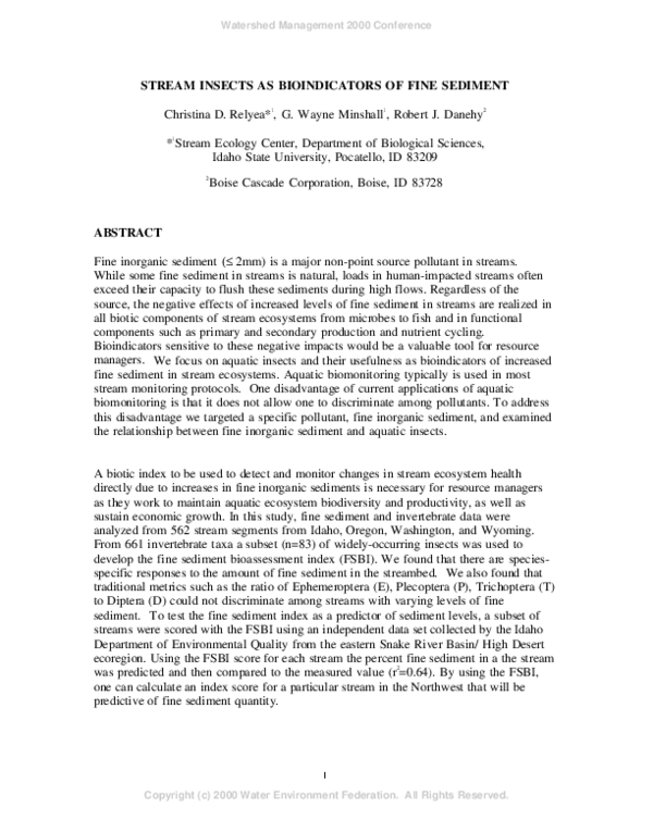 (PDF) Stream Insects as Bioindicators of Fine Sediment | Robert J ...