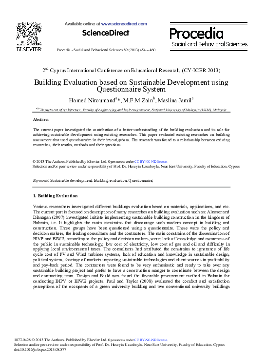 (PDF) Building Evaluation based on Sustainable Development using ...