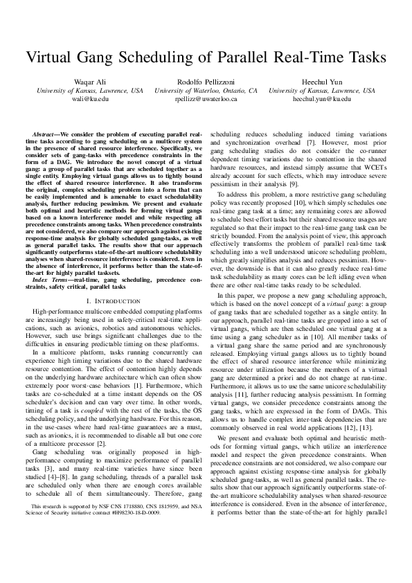 (PDF) Virtual Gang Scheduling of Parallel Real-Time Tasks
