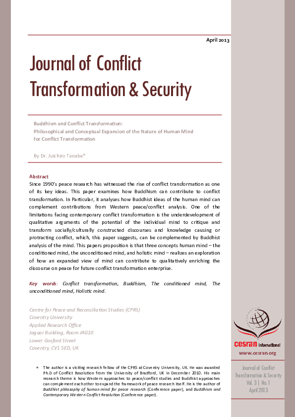 (PDF) Journal of Conflict Transformation & Security Buddhism and ...