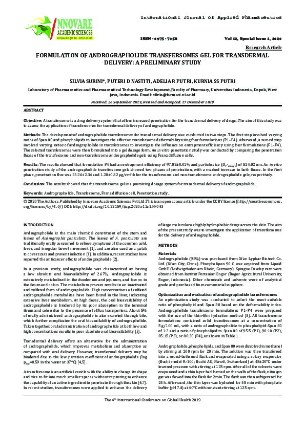 (PDF) Formulation of Andrographolide Transfersomes Gel for Transdermal ...