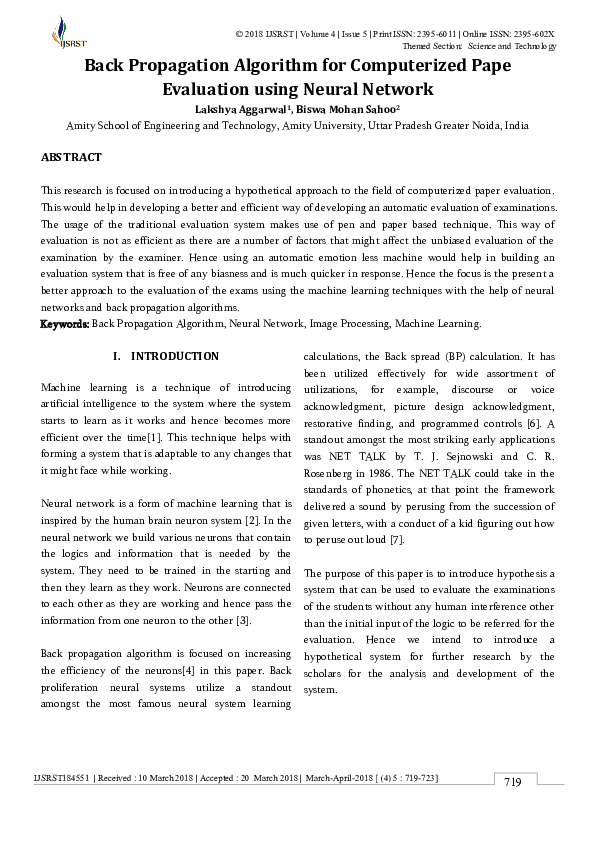 (PDF) Back Propagation Algorithm for Computerized Pape Evaluation using Neural Network