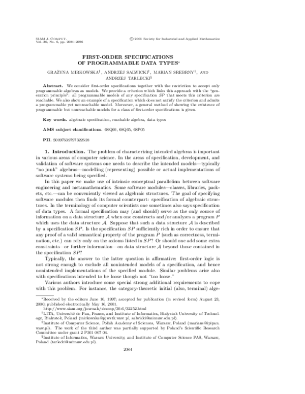 (PDF) First-Order Specifications of Programmable Data Types