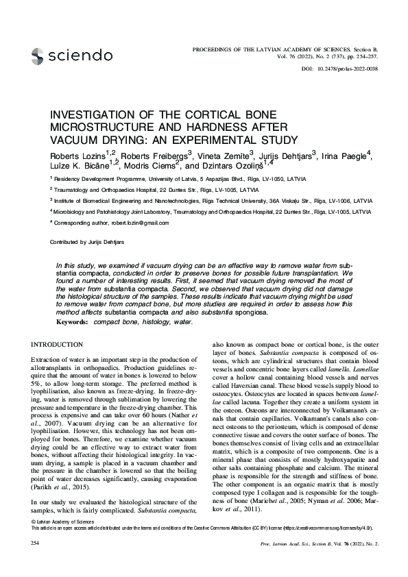 Pdf Investigation Of The Cortical Bone Microstructure And Hardness After Vacuum Drying An
