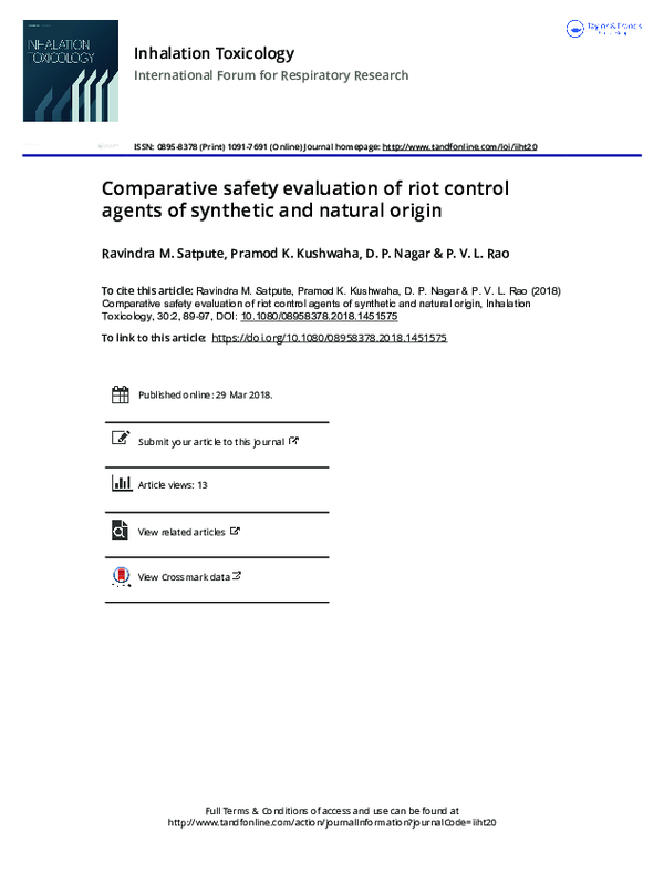 (PDF) Comparative safety evaluation of riot control agents of synthetic ...