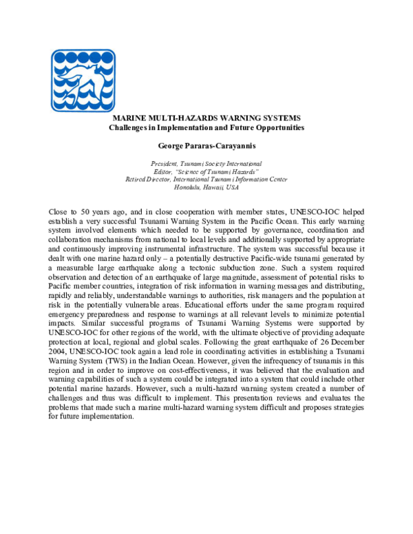 (PDF) MARINE MULTI-HAZARDS WARNING SYSTEMS Challenges in Implementation ...