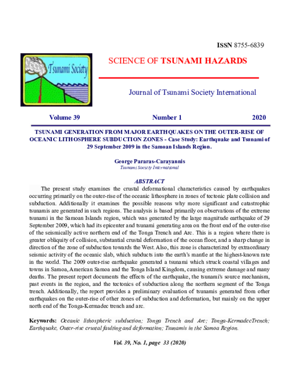 (PDF) TSUNAMI GENERATION FROM MAJOR EARTHQUAKES ON THE OUTER-RISE OF ...
