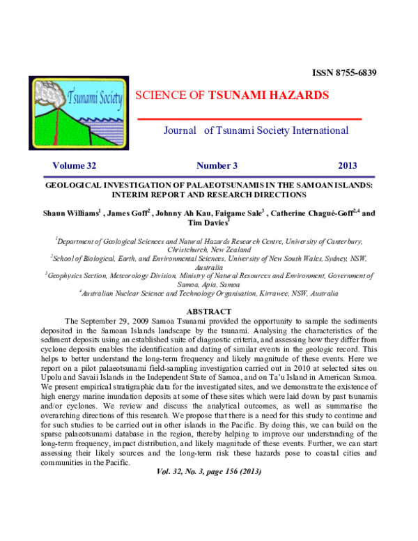 (PDF) Geological Investigation of Palaeotsunamis in the Samoan Islands ...