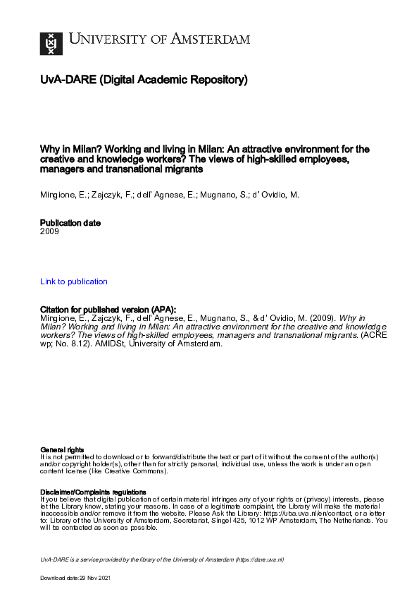 (PDF) Why in Milan? Working and living in Milan: An attractive ...
