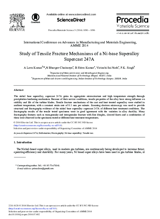 (PDF) Study of Tensile Fracture Mechanisms of a Ni-base Superalloy ...