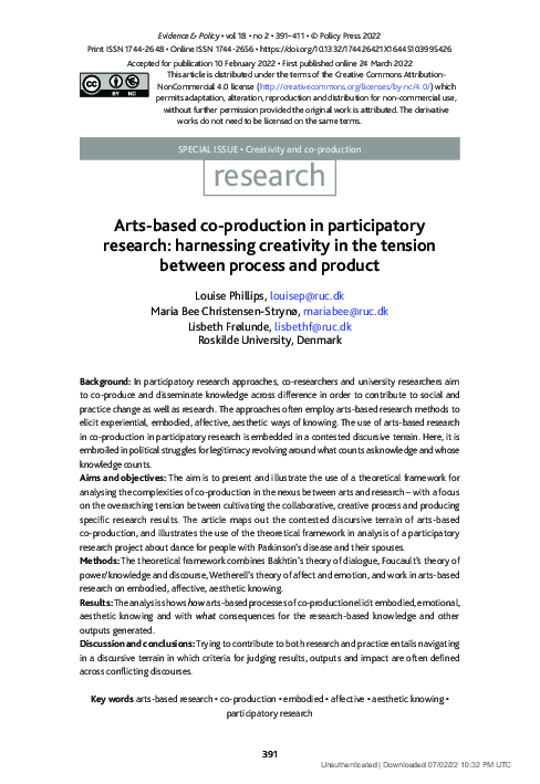 Arts-based co-production in participatory research: harnessing ...
