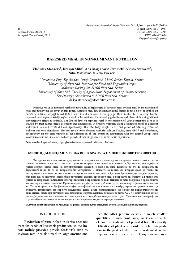 (PDF) Rapeseed Meal in Non-Ruminant Nutrition