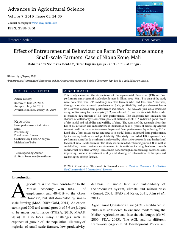 (PDF) The Effect of Entrepreneurial Behaviour on Farm Performance among ...