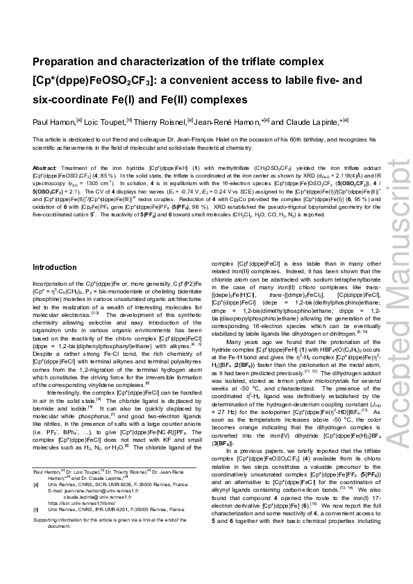 (PDF) Preparation and Characterization of the Triflate Complex [Cp ...