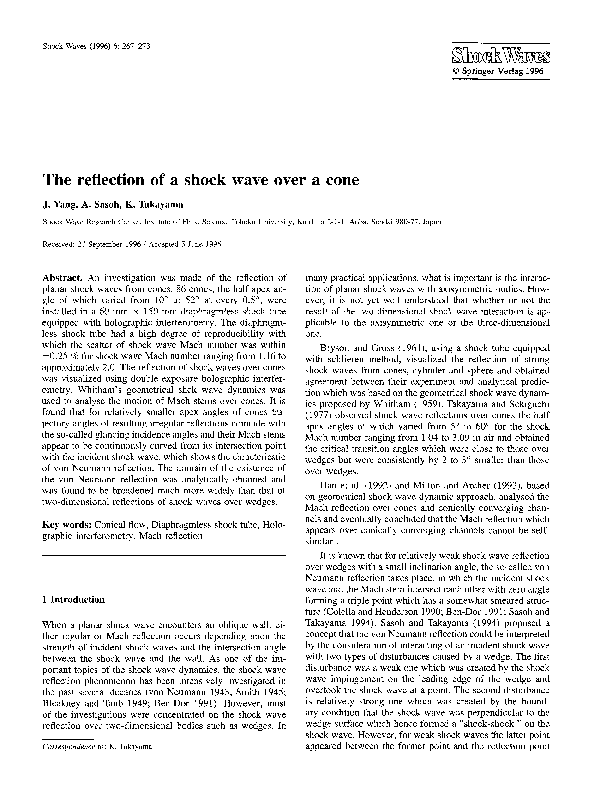 (PDF) The reflection of a shock wave over a cone