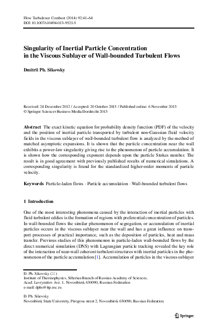 (PDF) Singularity of Inertial Particle Concentration in the Viscous ...
