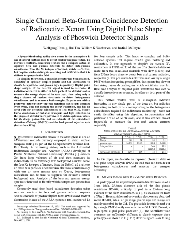 (PDF) Single-channel beta-gamma coincidence detection of radioactive xenon using digital pulse ...