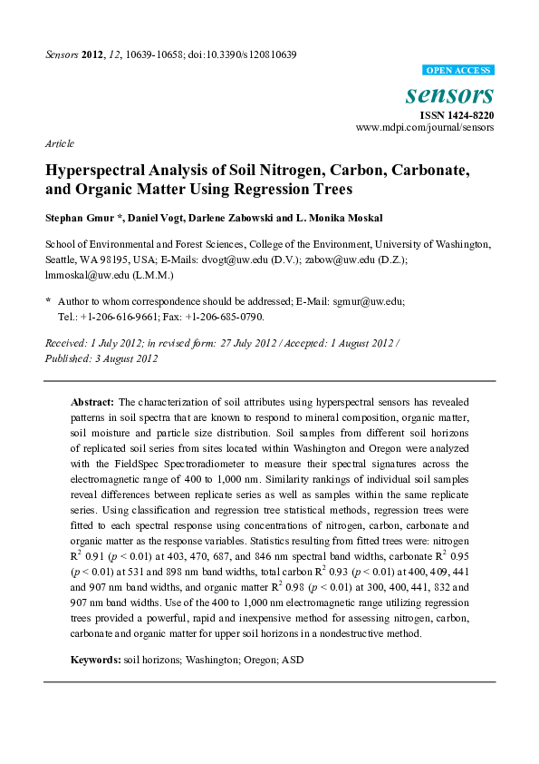 (PDF) Hyperspectral Analysis of Soil Nitrogen, Carbon, Carbonate, and Organic Matter Using ...