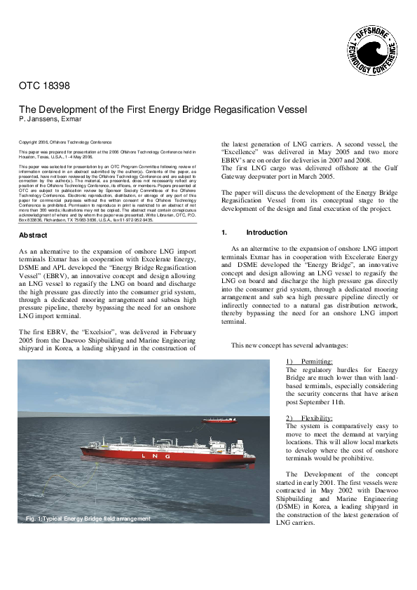 (PDF) The Development of the First Energy Bridge OTC 2006
