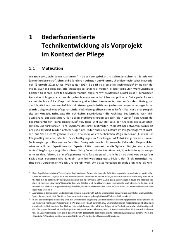 (PDF) Bedarfsorientierte Technikentwicklung als Vorprojekt im Kontext der Pflege