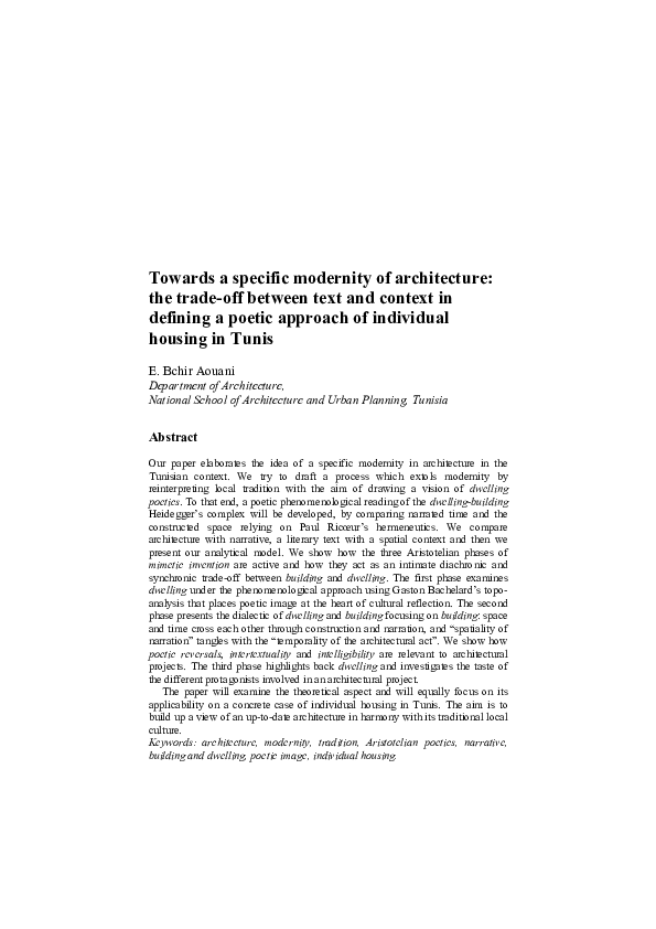 (PDF) Towards a specific modernity of architecture: the trade-off between text and context in ...