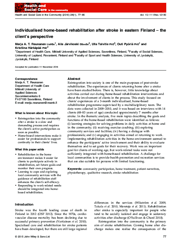 (PDF) Individualised home-based rehabilitation after stroke in eastern ...