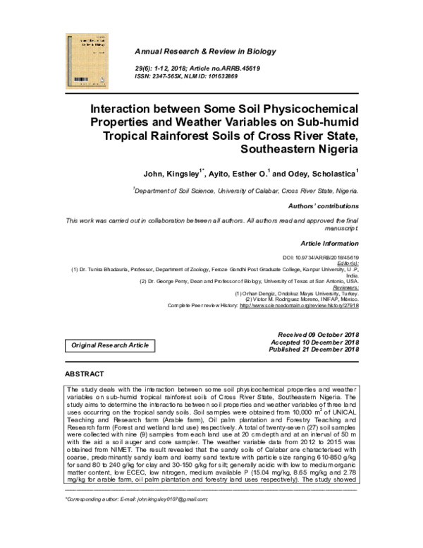 (PDF) Interaction between Some Soil Physicochemical Properties and ...