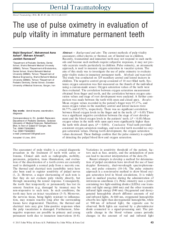 (PDF) The use of pulse oximetry in evaluation of pulp vitality in ...