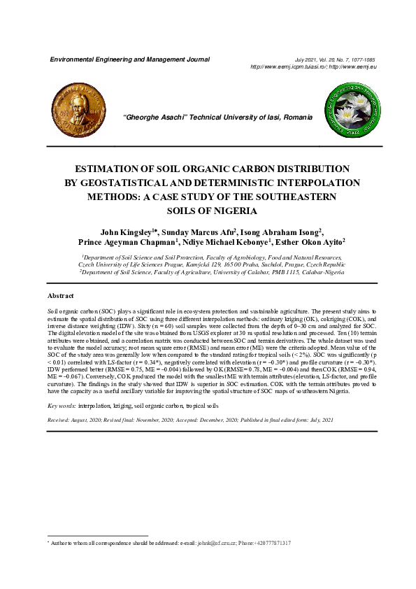 (PDF) Estimation of Soil Organic Carbon Distribution by Geostatistical and Deterministic ...