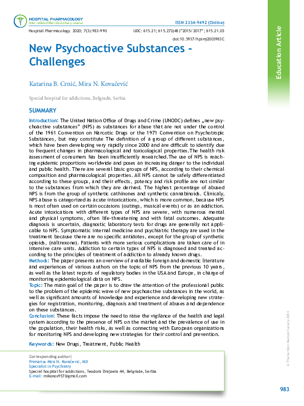 (PDF) New psychoactive substances: Challenges