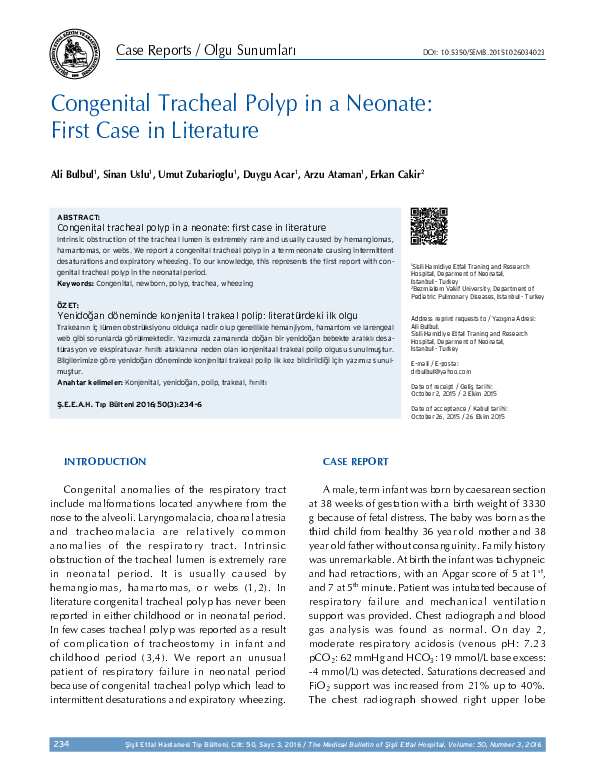 (PDF) Congenital tracheal polyp in a neonate: first case in literature