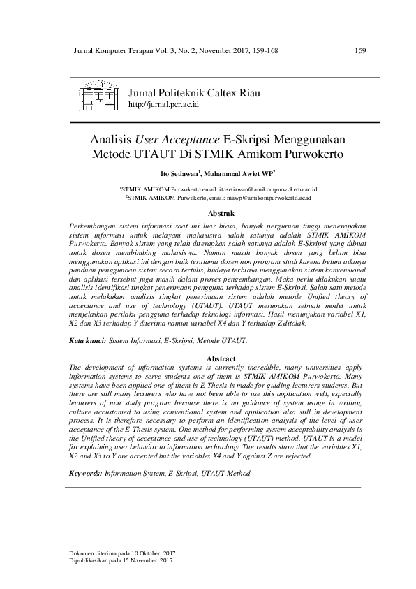 (PDF) Analisis User Acceptance E-Skripsi Menggunakan Metode UTAUT Di ...
