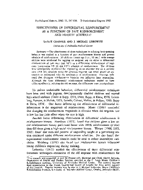 (PDF) Effectiveness of Differential Reinforcement as a Function of Past ...